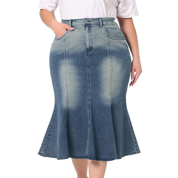 Plus Size Denim Skirts Fishtail Bodycon Elegant High Waist Mermaid ...