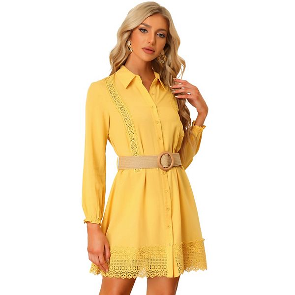 Boho Dress For Women Lace Button Front Mini Shirt Dress