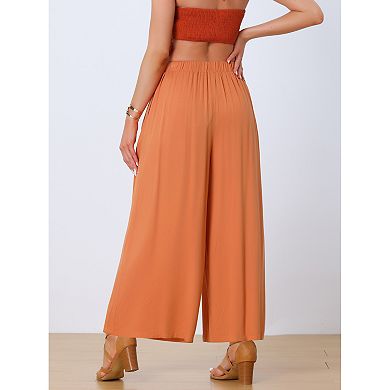 Casual Pants For Women Elastic High Waist Drawstring Wide Leg Palazzo ...