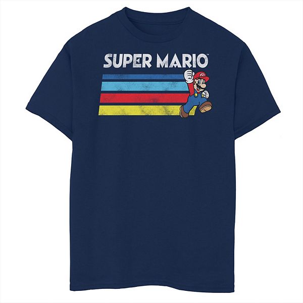Boys Super Mario Bros Running Stripes Husky Graphic Tee