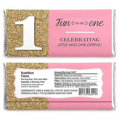 Big Dot Of Happiness 1st Birthday Girl Fun To Be One Candy Bar Wrappers ...
