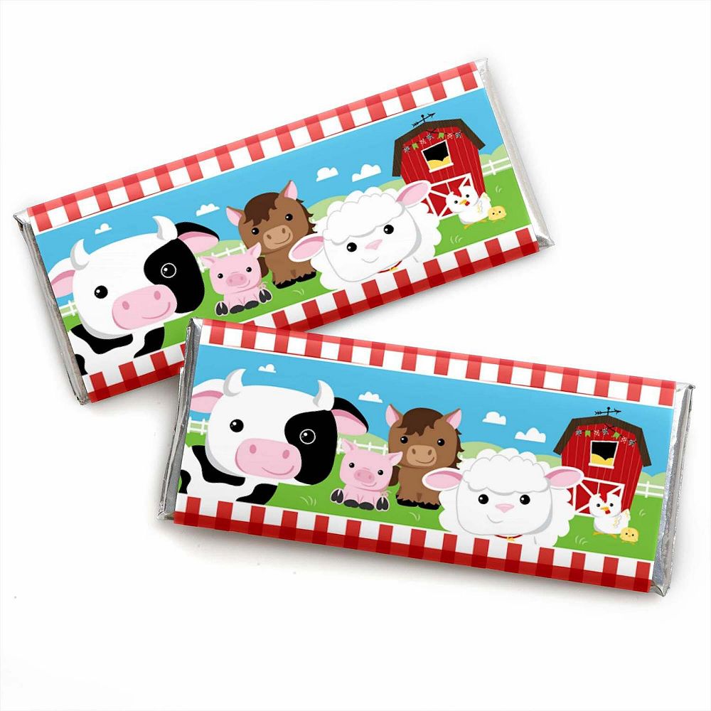 Big Dot Of Happiness Farm Animals Candy Bar Wrappers Baby Shower ...