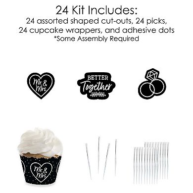 Big Dot Of Happiness Mr. & Mrs. - Black & White Cupcake Wrappers & Treat Picks Kit - 24 Ct