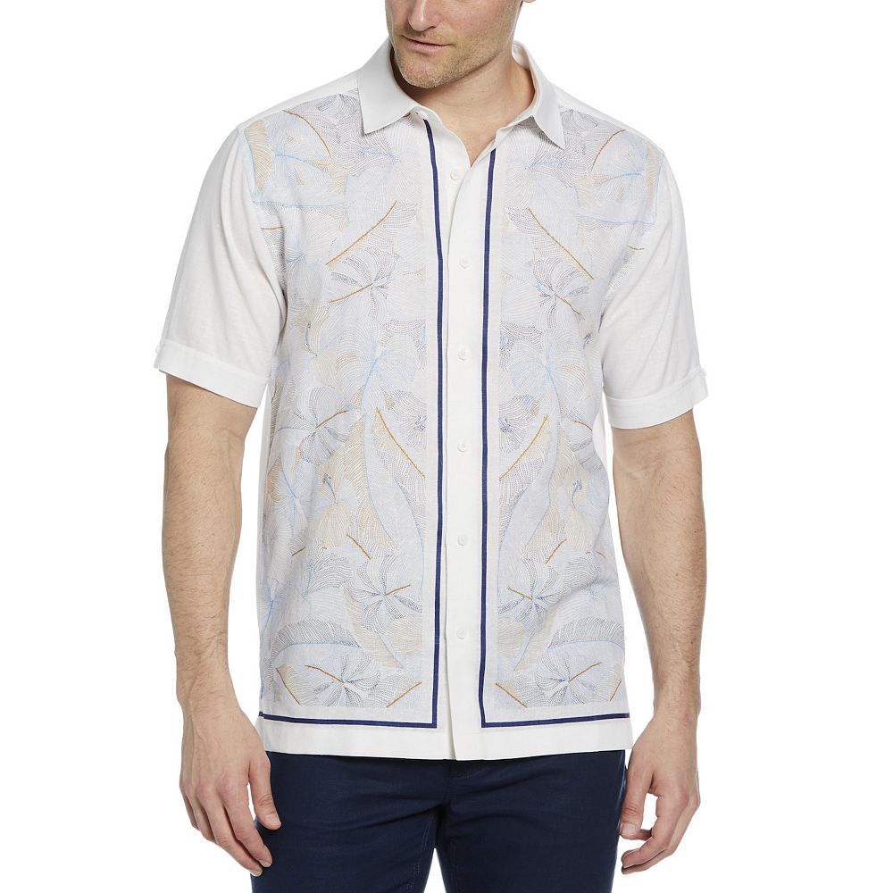 Men's Cubavera Linen Blend Leaf Print Short Sleeve Button-Down Shirt