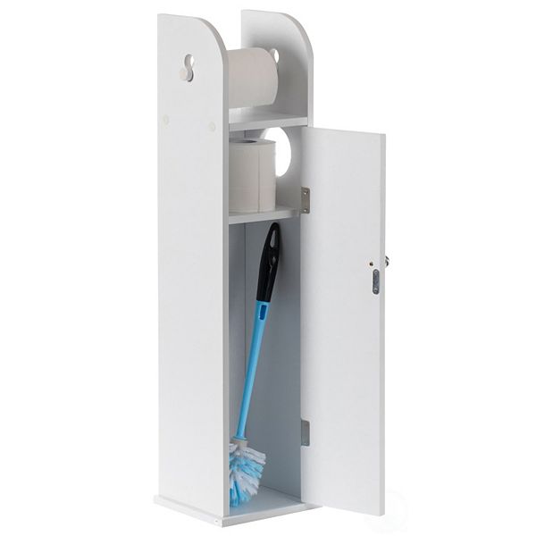White Freestanding Bathroom Toilet Paper Roll Holder With Storage And ...