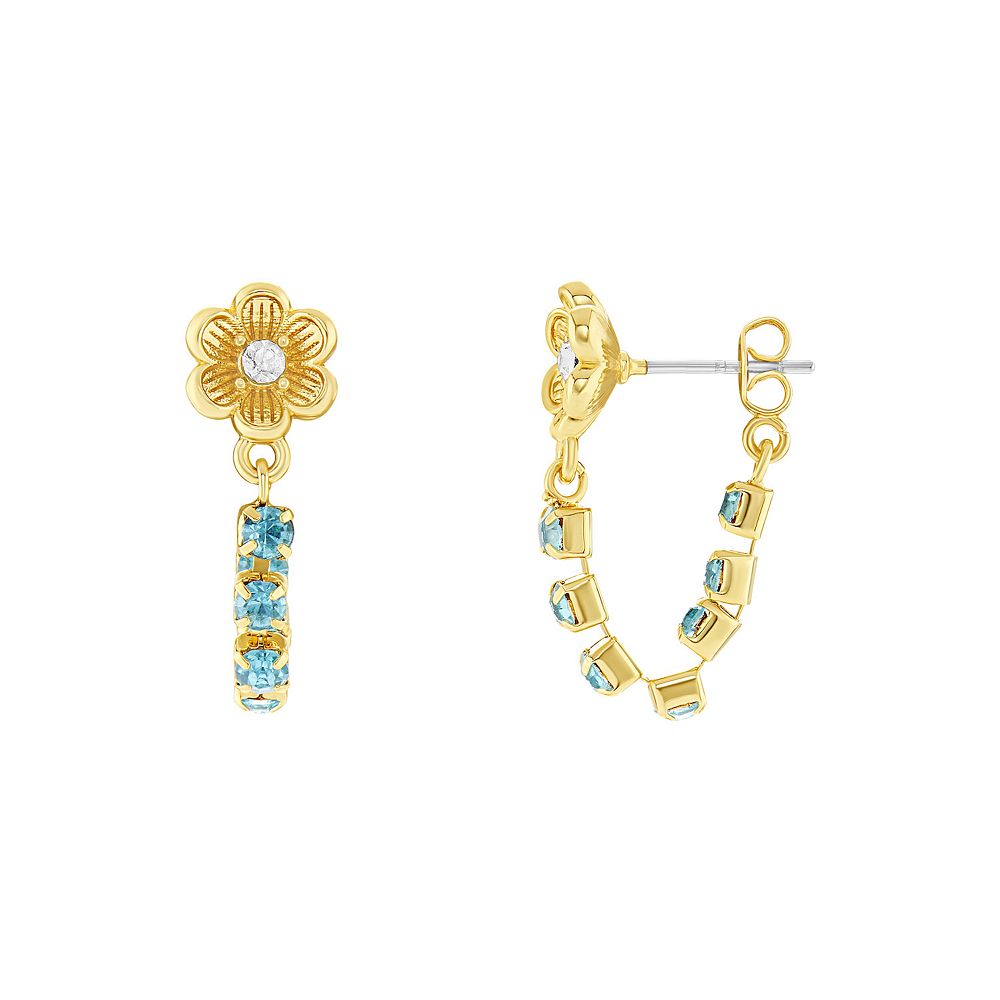 Emberly Gold Tone Flower Stud Blue Glass Earrings