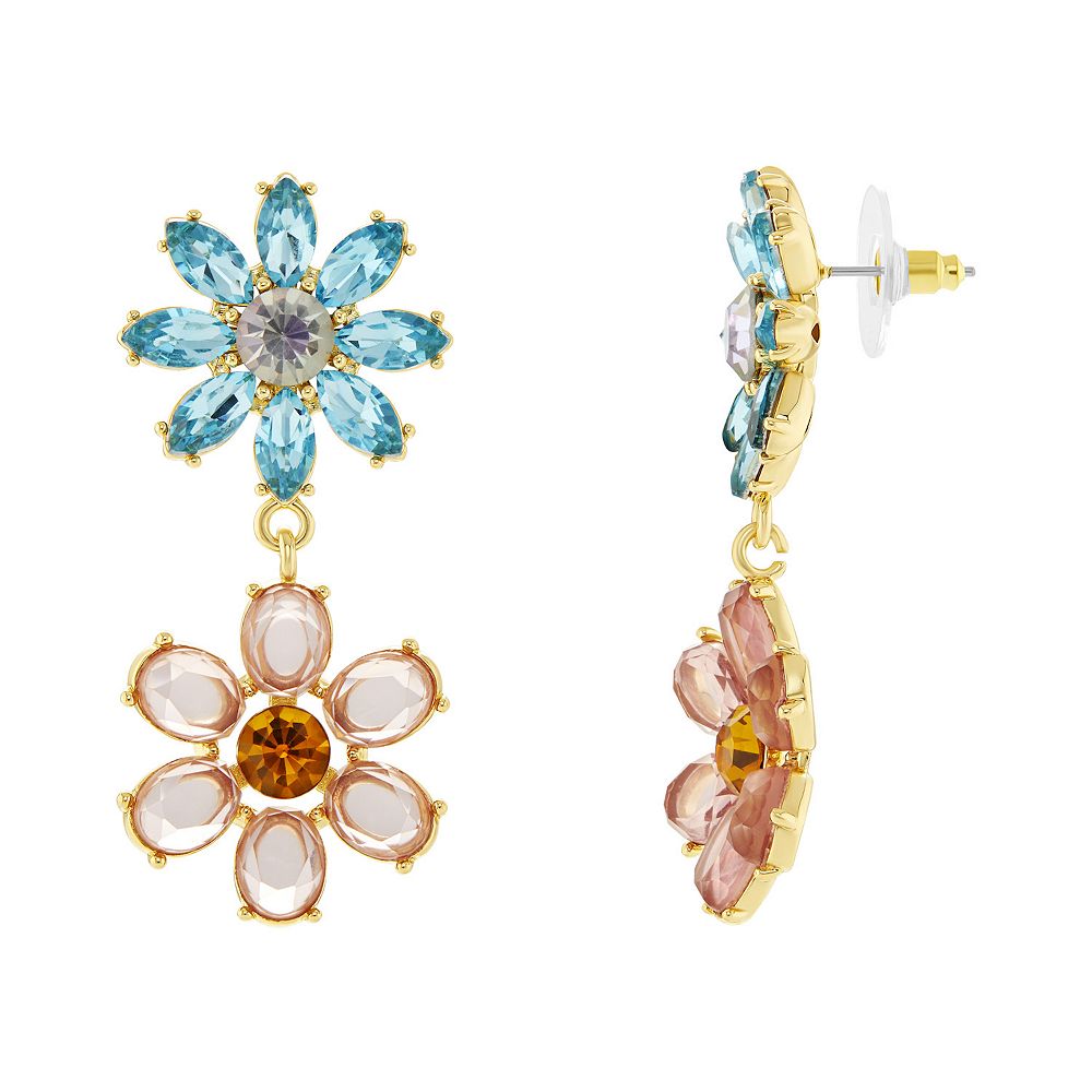 Emberly Gold Tone Multi-Color Double Flower Drop Earrings