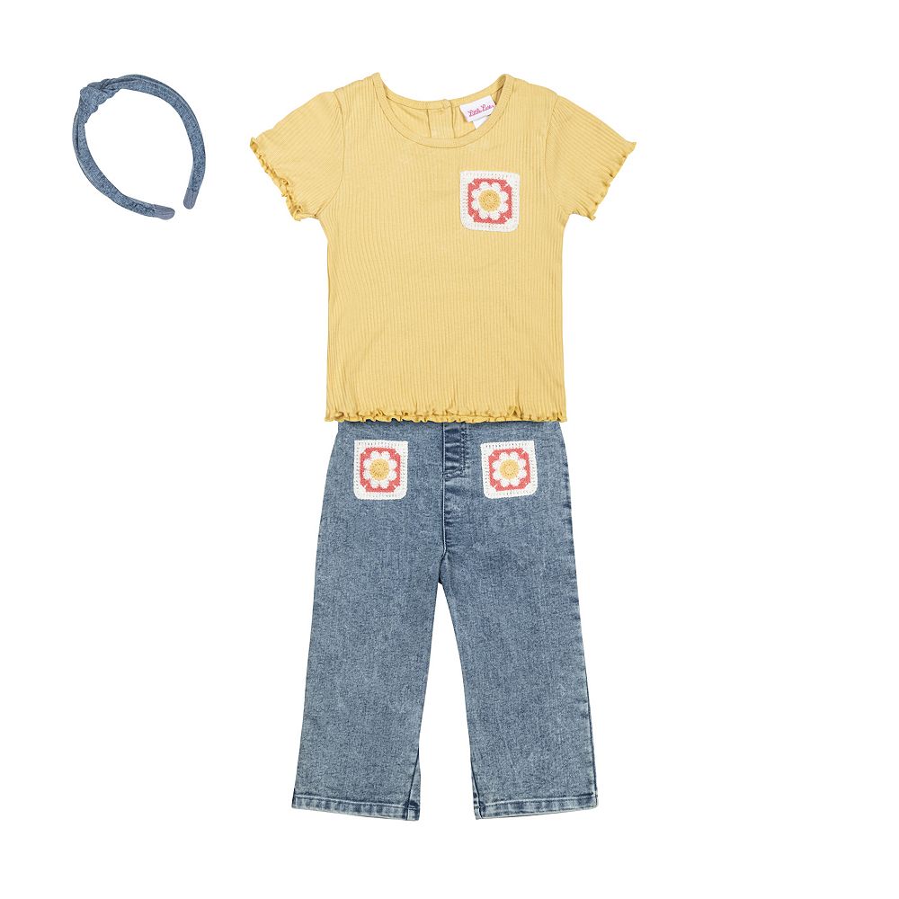 Girls 4-6x Little Lass Floral Tee, Jeans, & Headband Set