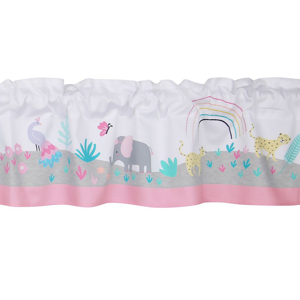 Bedtime Originals Rainbow Jungle Elephant/leopard Window Valance - Pink ...