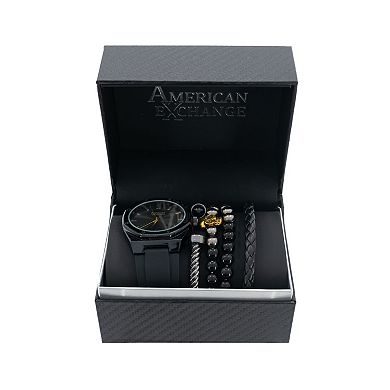 American Exchange Men's Dark Blue Analog Watch & Stackable Bracelet Set
