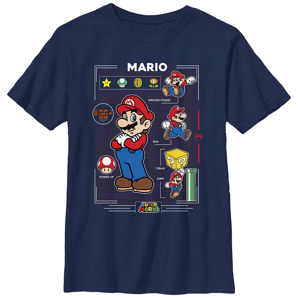 Boys 8-20 Super Mario Bros Mario Diagram Graphic Tee