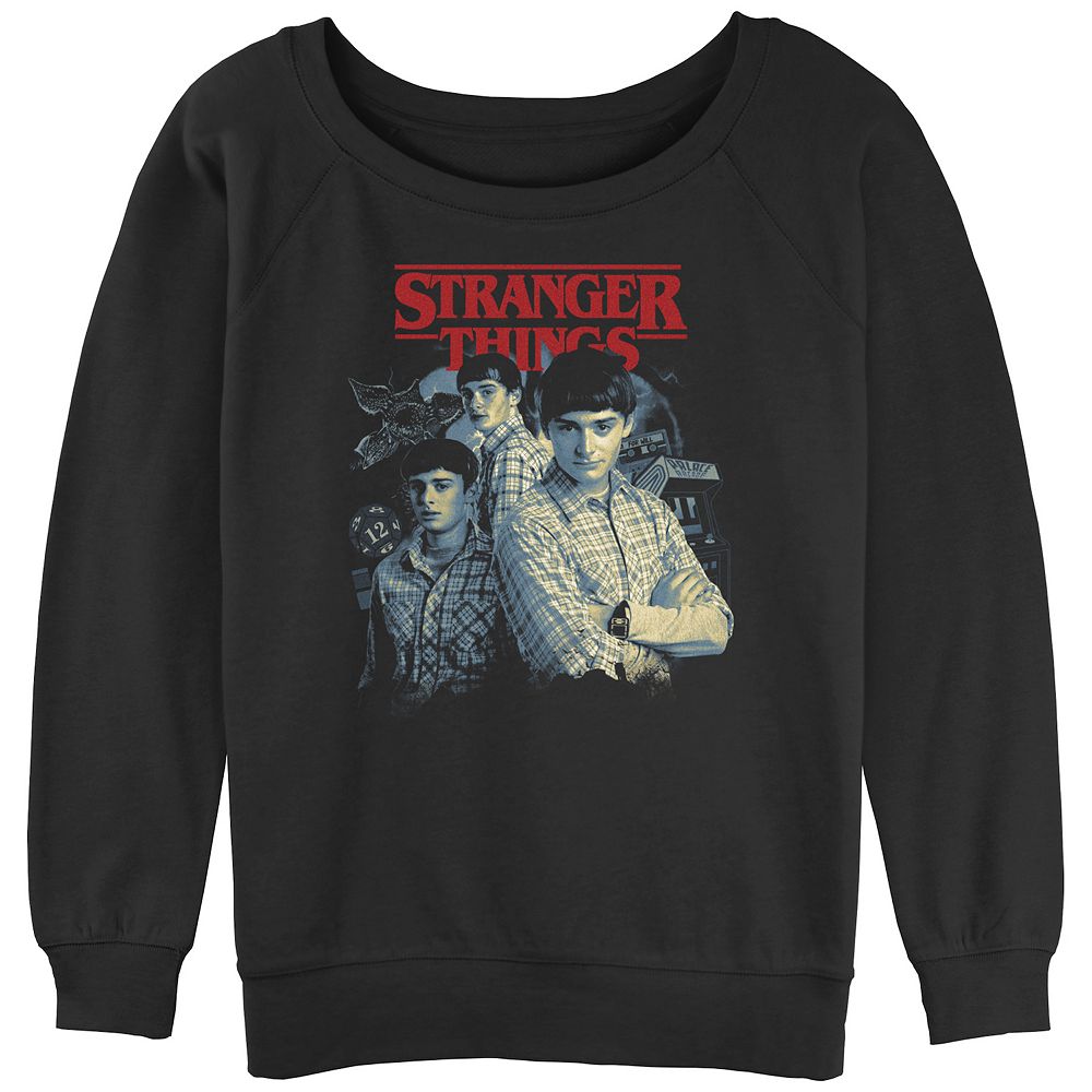 Juniors' Stranger Things Will Collage Slouchy Terry Graphic Pullover