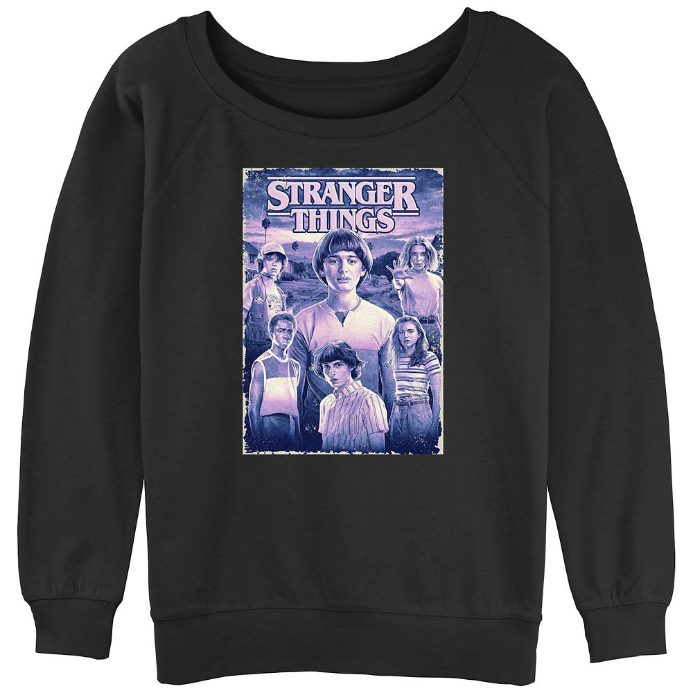 Juniors' Stranger Things Friends Poster Slouchy Terry Graphic Pullover