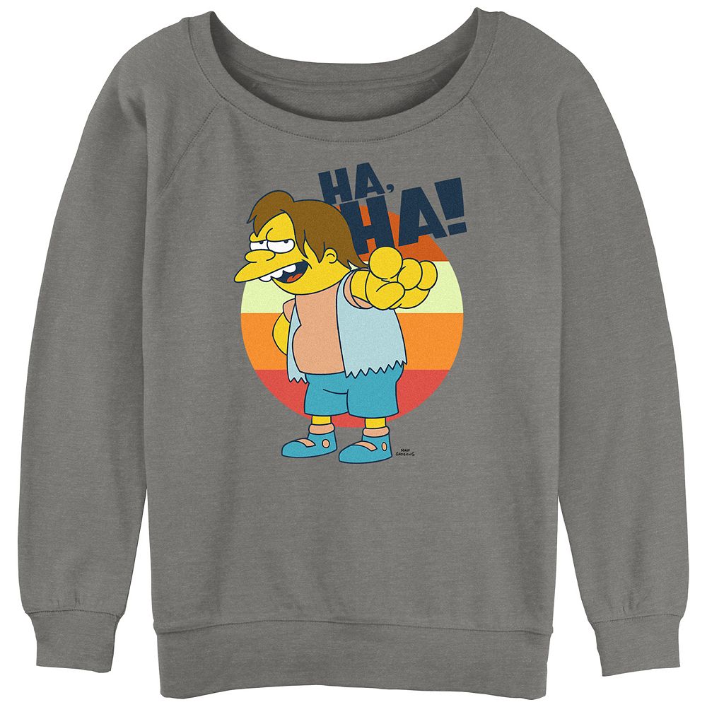 Juniors' The Simpsons Nelson Muntz Ha Ha Slouchy Terry Graphic Pullover