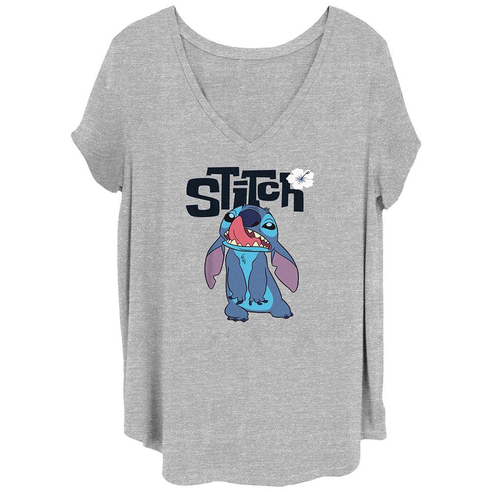 Disney's Lilo & Stitch Juniors' Plus Size Silly Face Stitch V-Neck ...