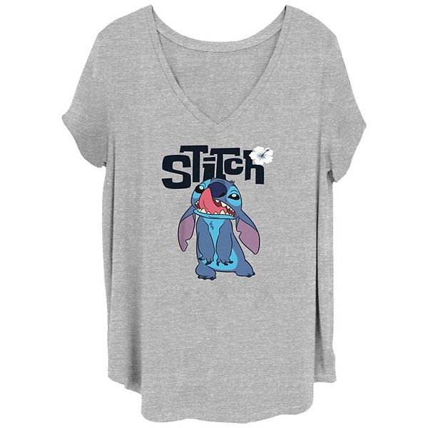 Disney's Lilo & Stitch Juniors' Plus Size Silly Face Stitch V-Neck ...