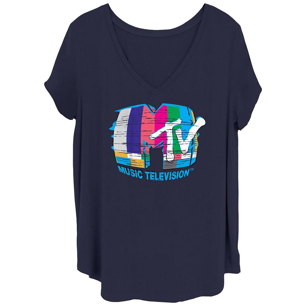 Juniors' Plus Size MTV No Signal TV Logo V-Neck Graphic Tee