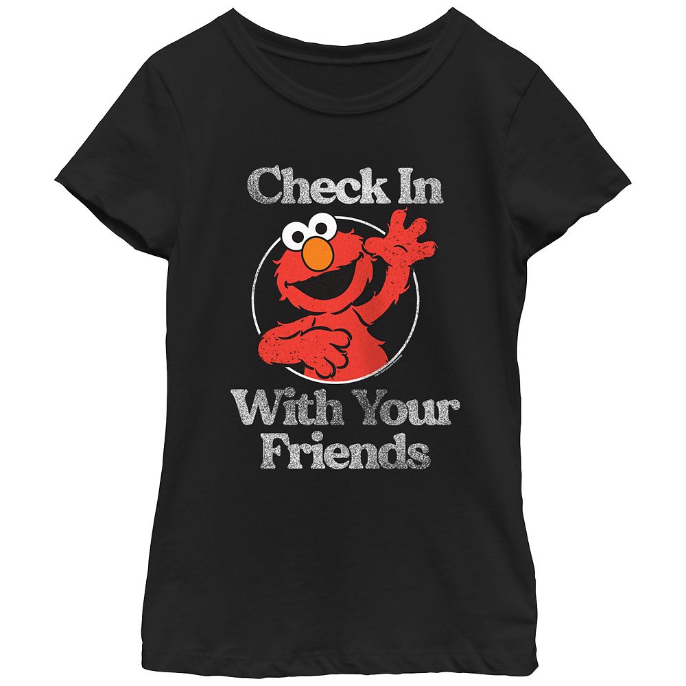 Girls Sesame Street Elmo Stamp Check In On Your Friends Graphic Tee