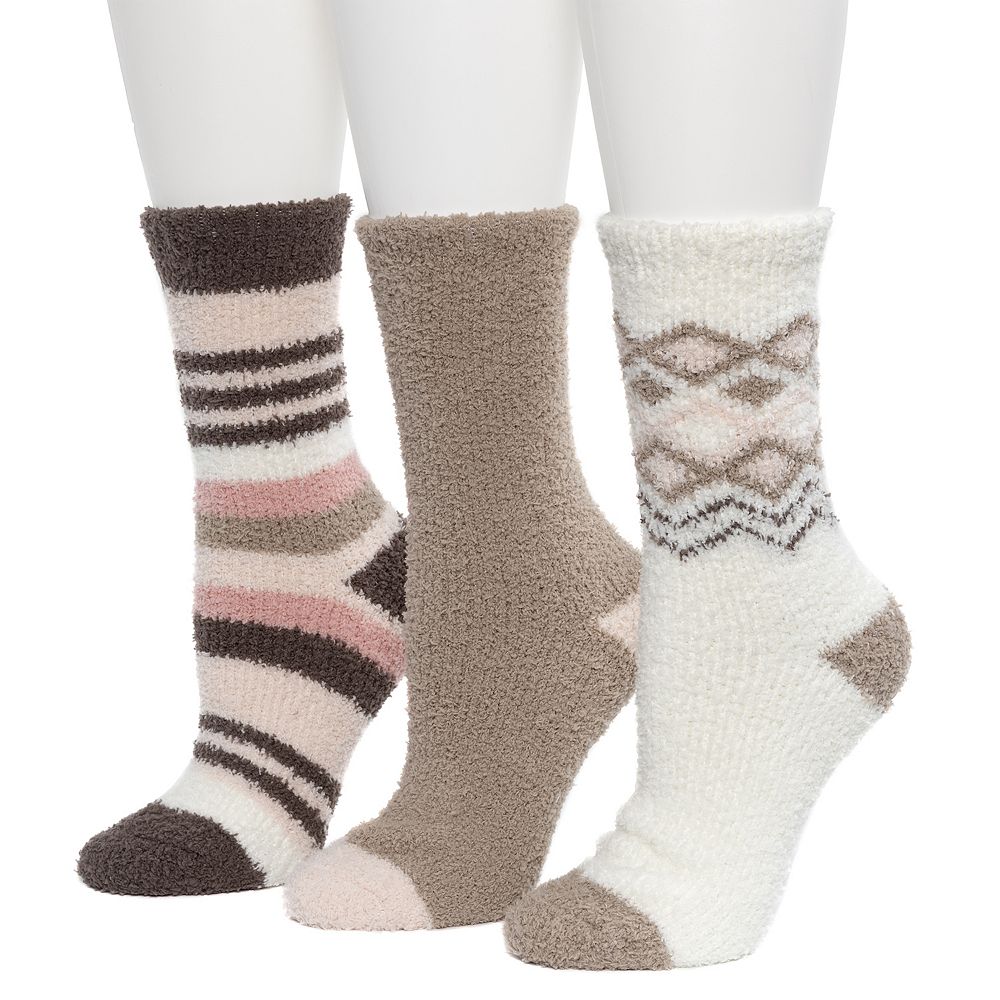 Women's Cuddl Duds® 3 Pack Cozy Fair Isle Border Crew Socks