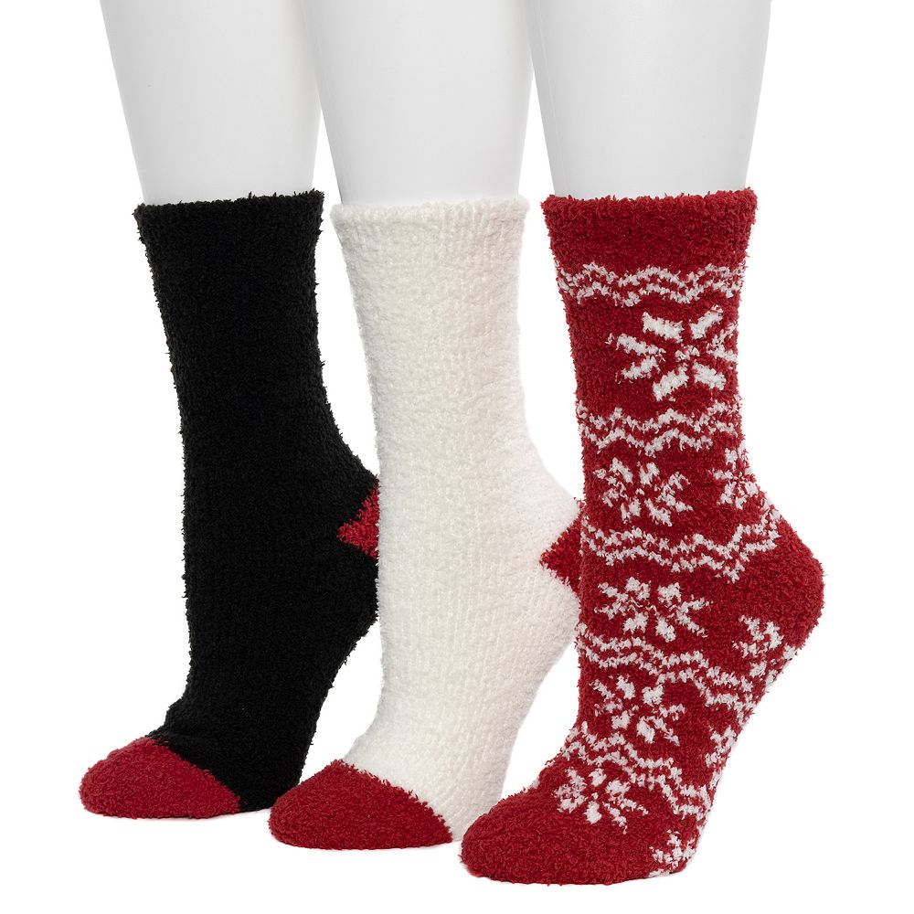 Women's Cuddl Duds® 3 Pack Cozy Snowflake Crew Socks
