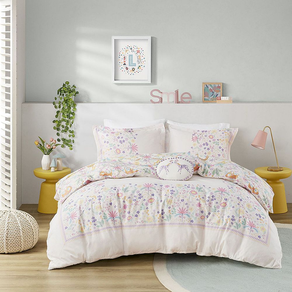 Intelligent Design Thea Floral Reversible Cotton Duvet Cover Set with ...