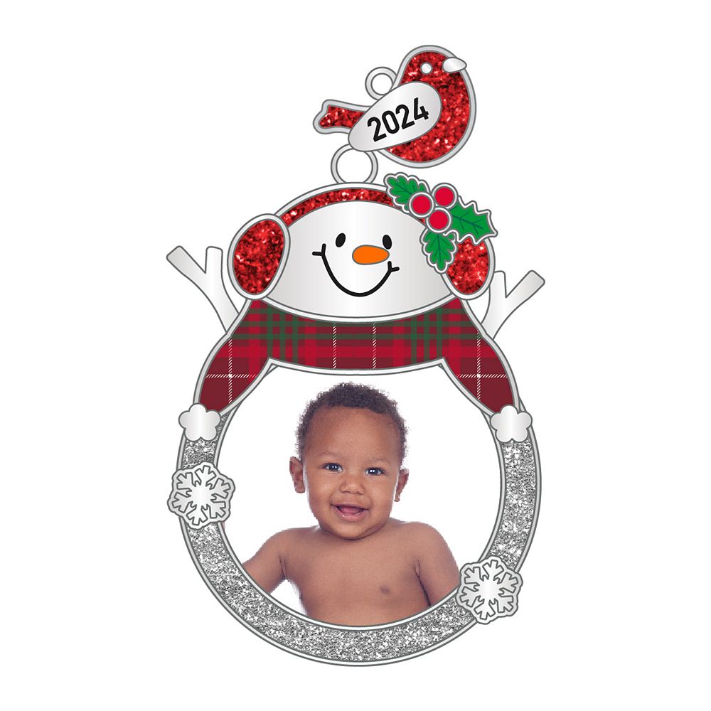 Baby Frame Snowman with Earmuffs and Scarf Zinc Christmas Ornament