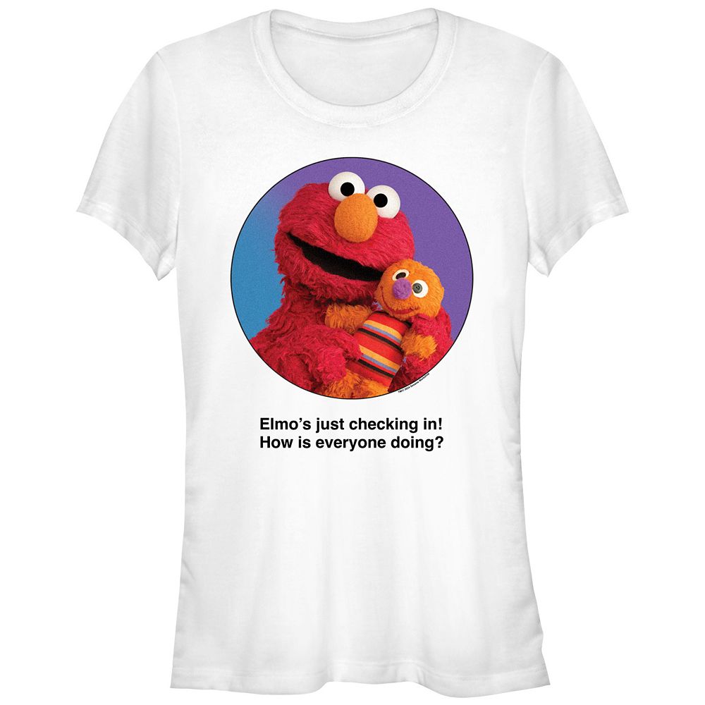 Juniors' Sesame Street Elmo's Just Checking In! Graphic Tee