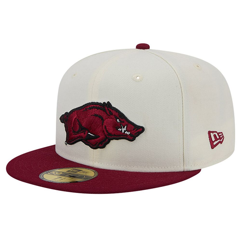 Men's New Era Arkansas Razorbacks Chrome White Vintage 59FIFTY Fitted Hat