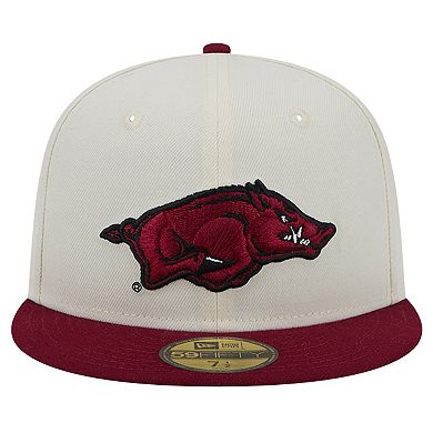 Men's New Era Arkansas Razorbacks Chrome White Vintage 59FIFTY Fitted Hat