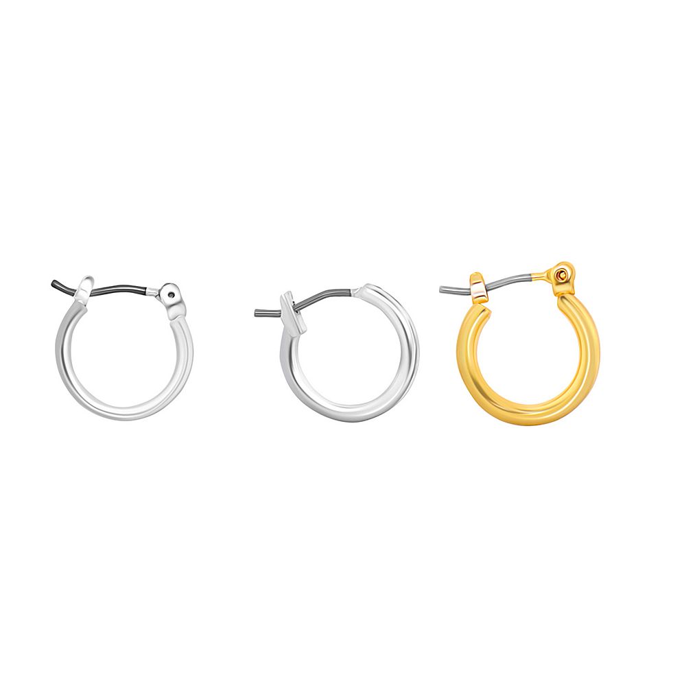 Two Tone Trio Baby Hoop Earrings Set