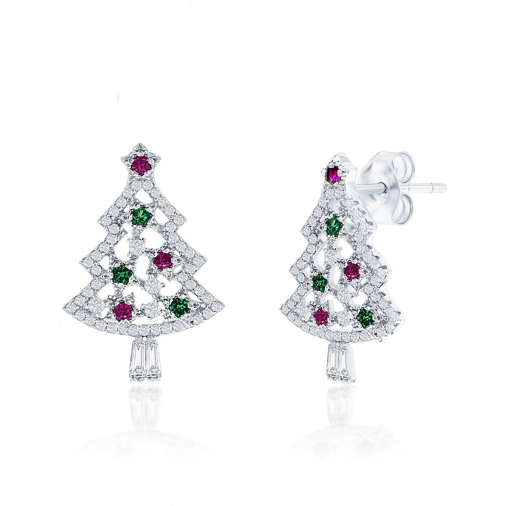 Argento Bella Sterling Silver Cubic Zirconia Christmas Tree Earrings
