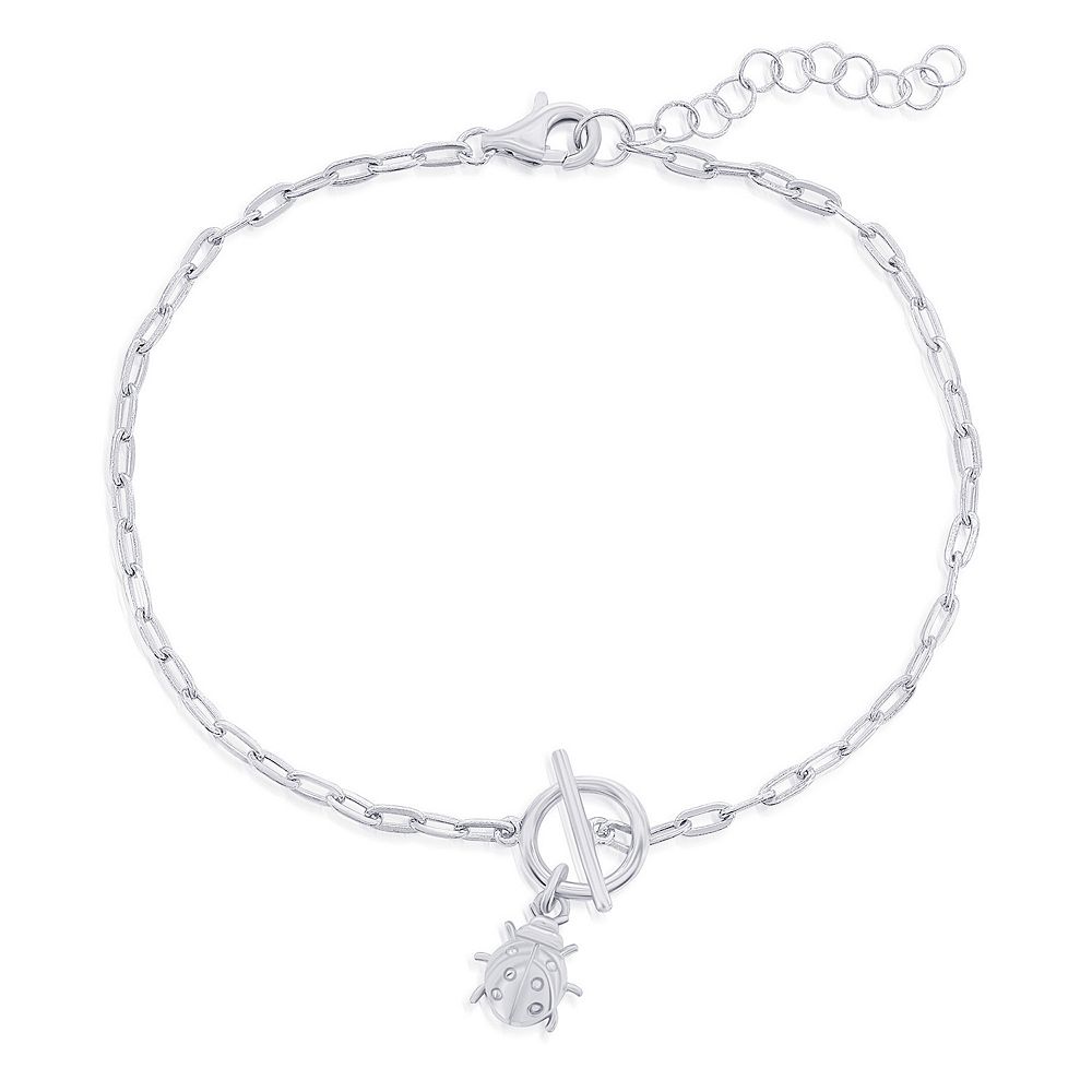 Argento Bella Ladybug Charm Paper Clip Chain Toggle Bracelet