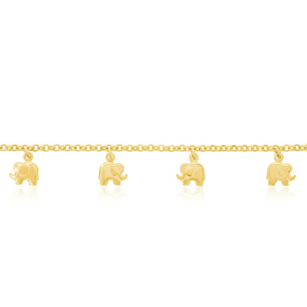 Argento Bella Gold Over Silver Elephant Charms Rolo Chain Anklet