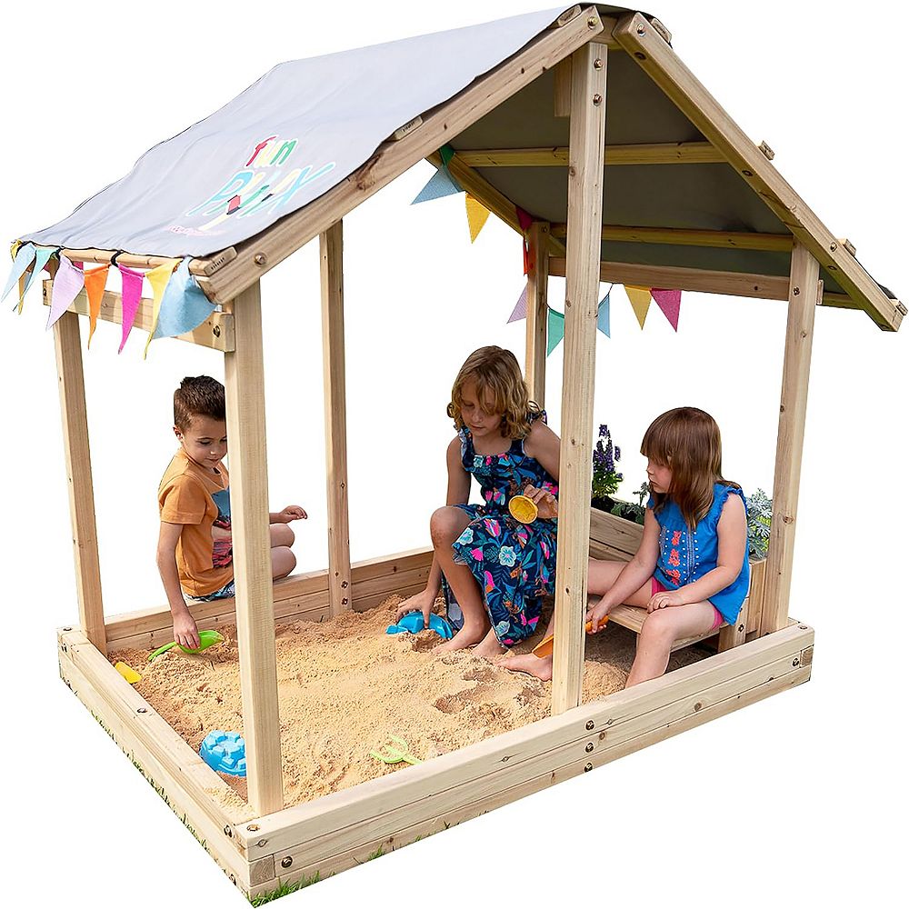 Funphix Dig n’ Play Outdoor Wooden Sandbox Playhouse with Bench ...