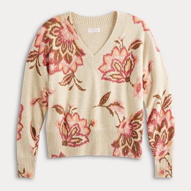Women's LC Lauren Conrad Floral V-Neck Pullover Sweater