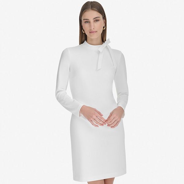 Women's Andrew Marc Long Sleeve Tie Neck Shift Dress