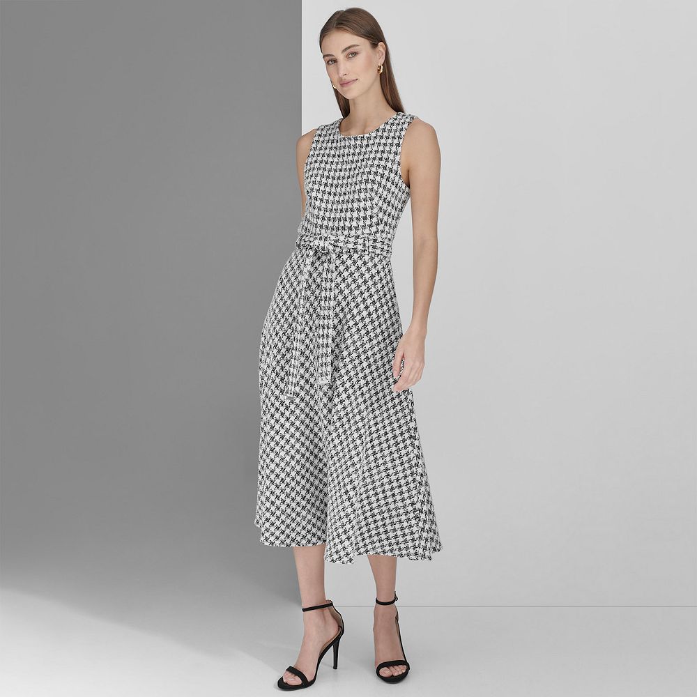 Women's Andrew Marc Sleeveless Fit and Flare Belted Midi Dress