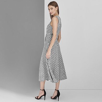 Women's Andrew Marc Sleeveless Fit and Flare Belted Midi Dress