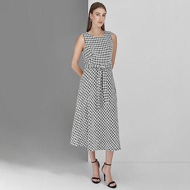 Women's Andrew Marc Sleeveless Fit and Flare Belted Midi Dress