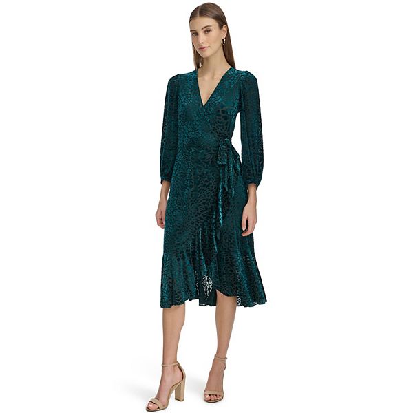 Women's Harper Rose Velvety Scaled Long Puff Sleeve Wrap Dress