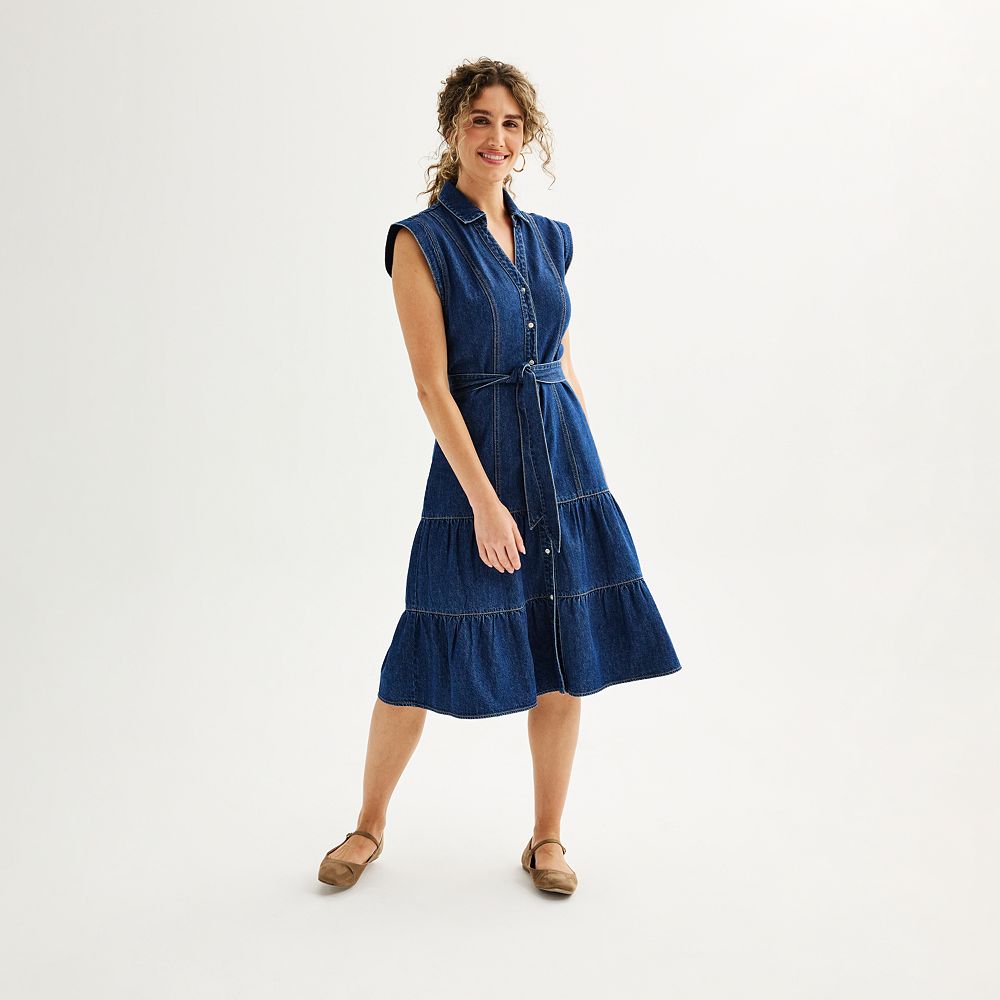 Women's Draper James Button Front Sleeveless Tiered Denim Dress