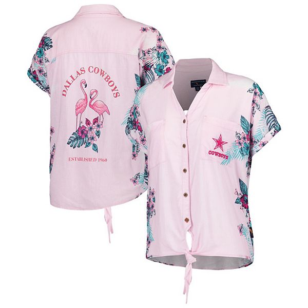 Women's Margaritaville Pink Dallas Cowboys Stadium Tie-Front Button-Up ...