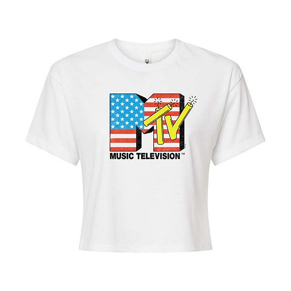 Juniors' MTV Flag Fireworks Cropped Tee