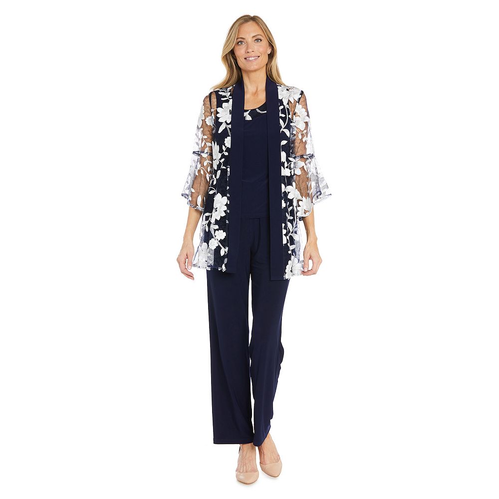 Women's R&M Richards 3-Piece Sheer Floral Duster, Tank Top & Pants Set