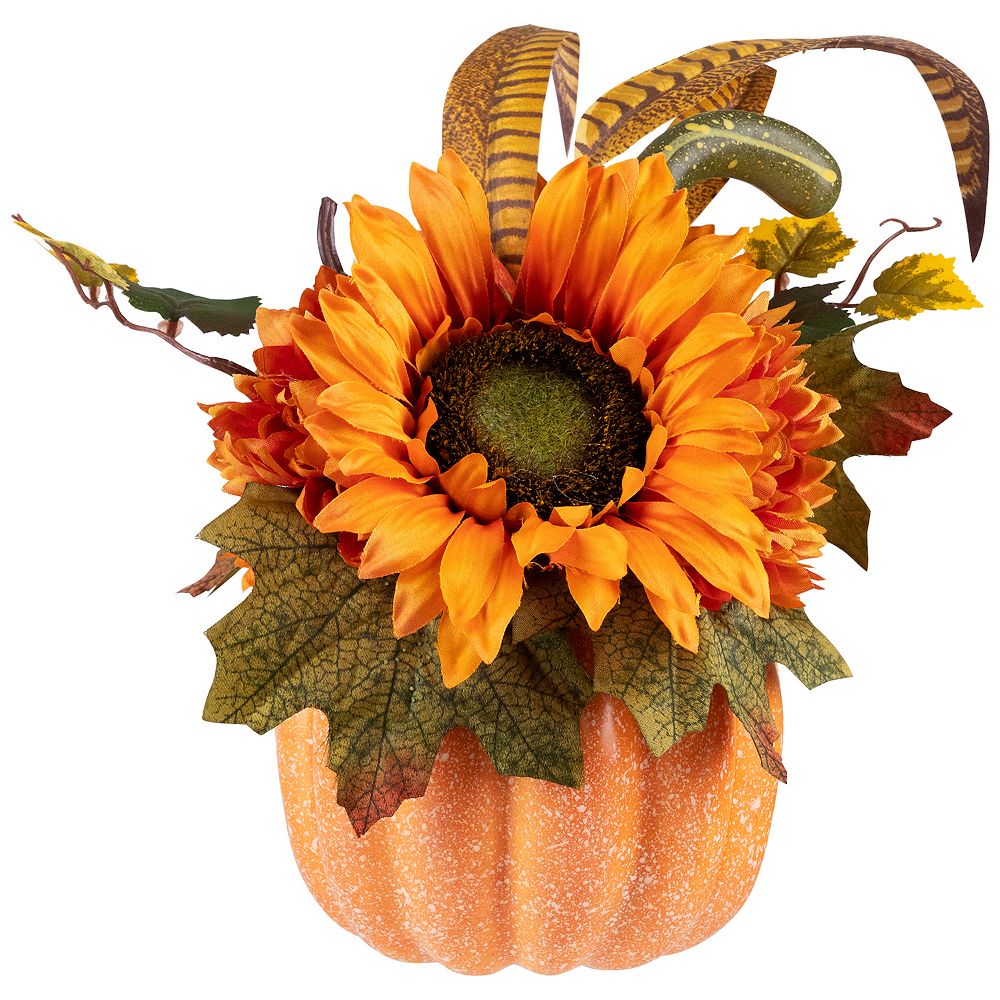 Northlight Artificial Yellow Sunflower & Mum Filled Pumpkin ...