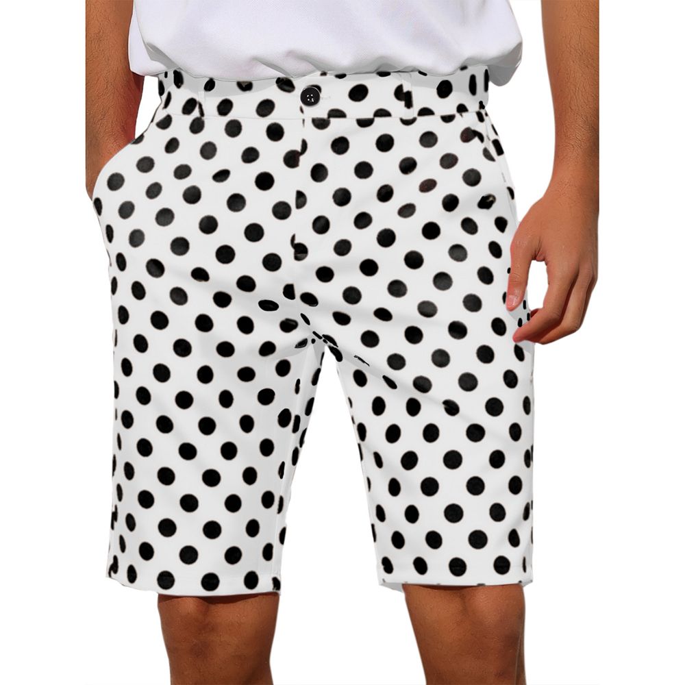 Polka Dots Shorts for Men's Straight Fit Comfort Flat Front Chino Shorts