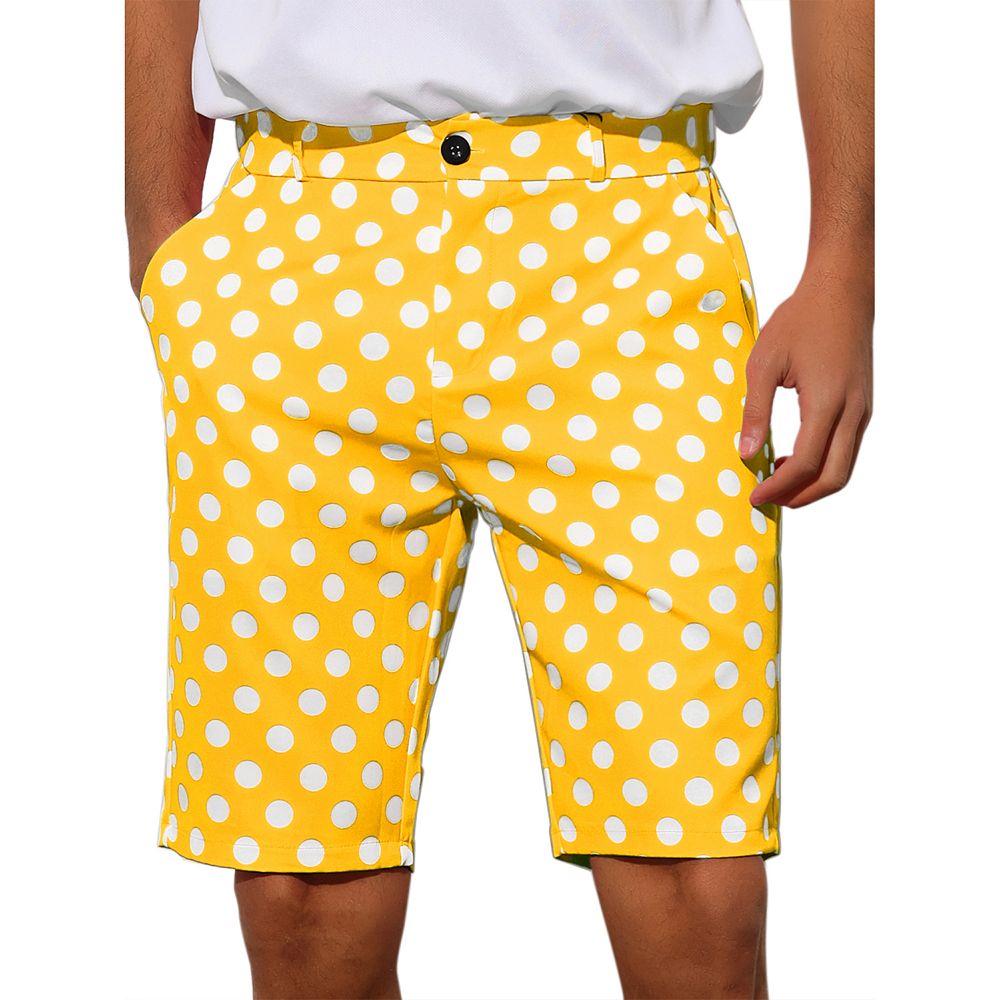 Polka Dots Shorts for Men's Straight Fit Comfort Flat Front Chino Shorts