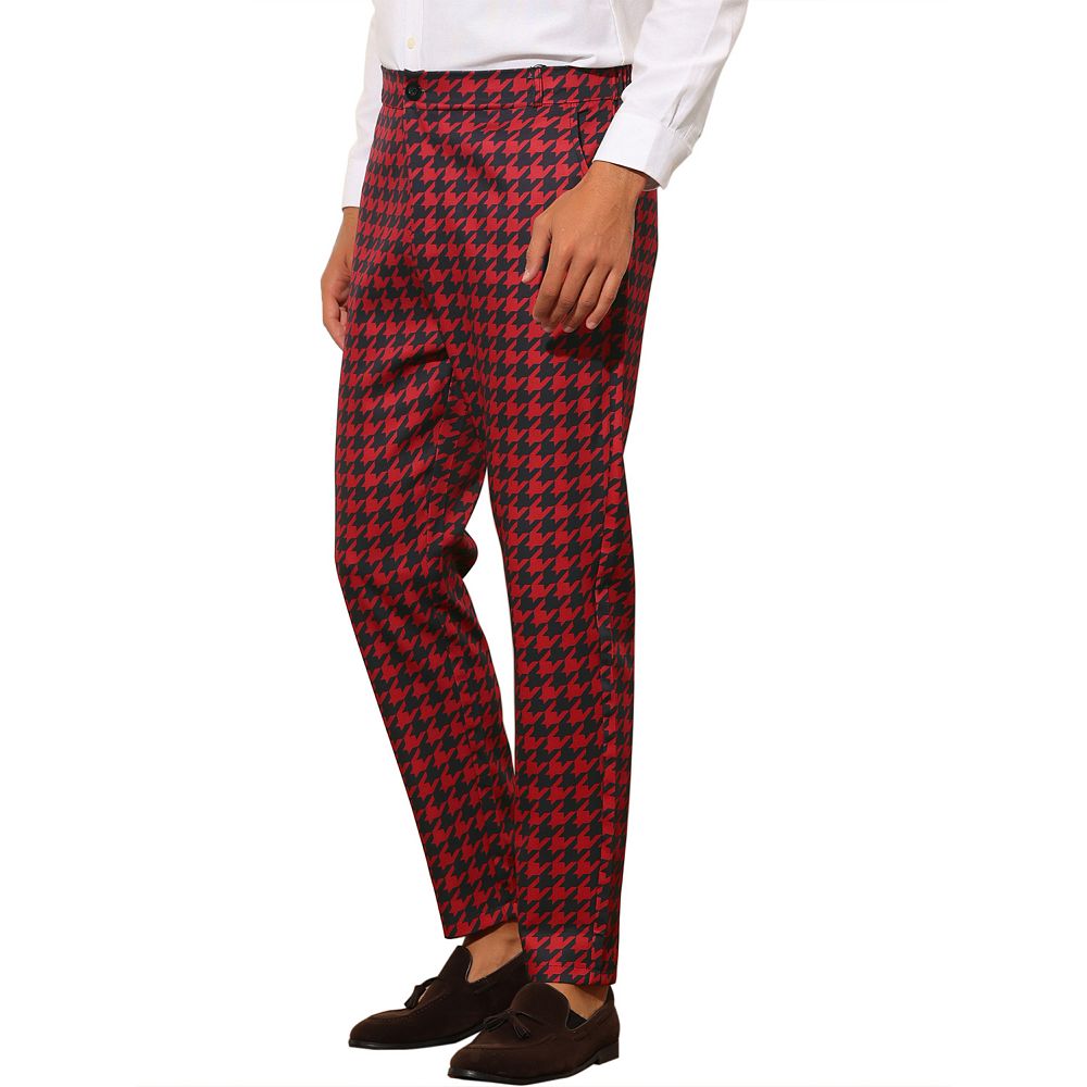 Houndstooth Dress Pants For Men's Big And Tall Plaid Trousers
