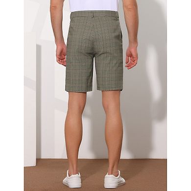 Classic Plaid Shorts For Men's Flat Front Business Checked Chino Shorts