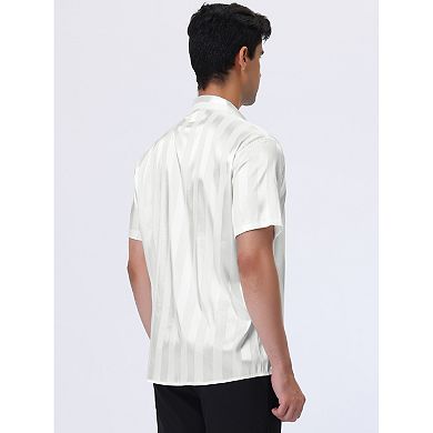 Striped Shirts For Men's Point Collar Button Down Short Sleeve Satin Shirts